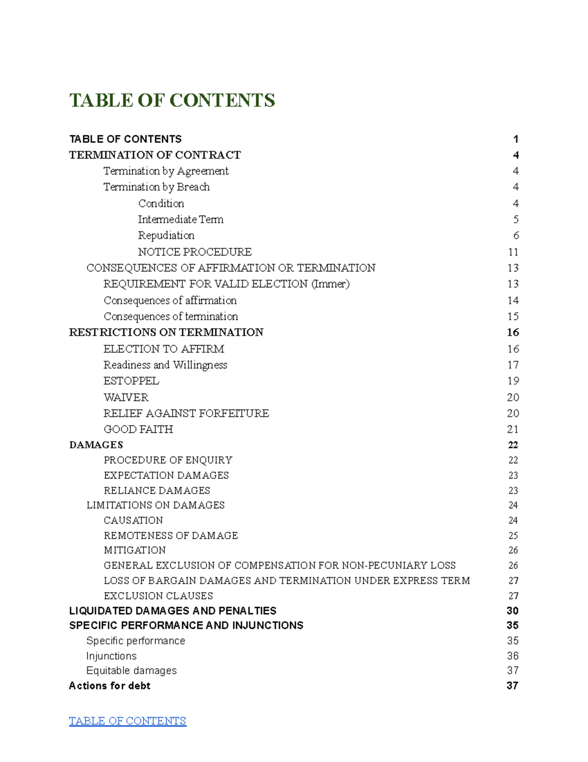 Contract B EXAM Notes: Termination, Breach, and Remedies - Studocu