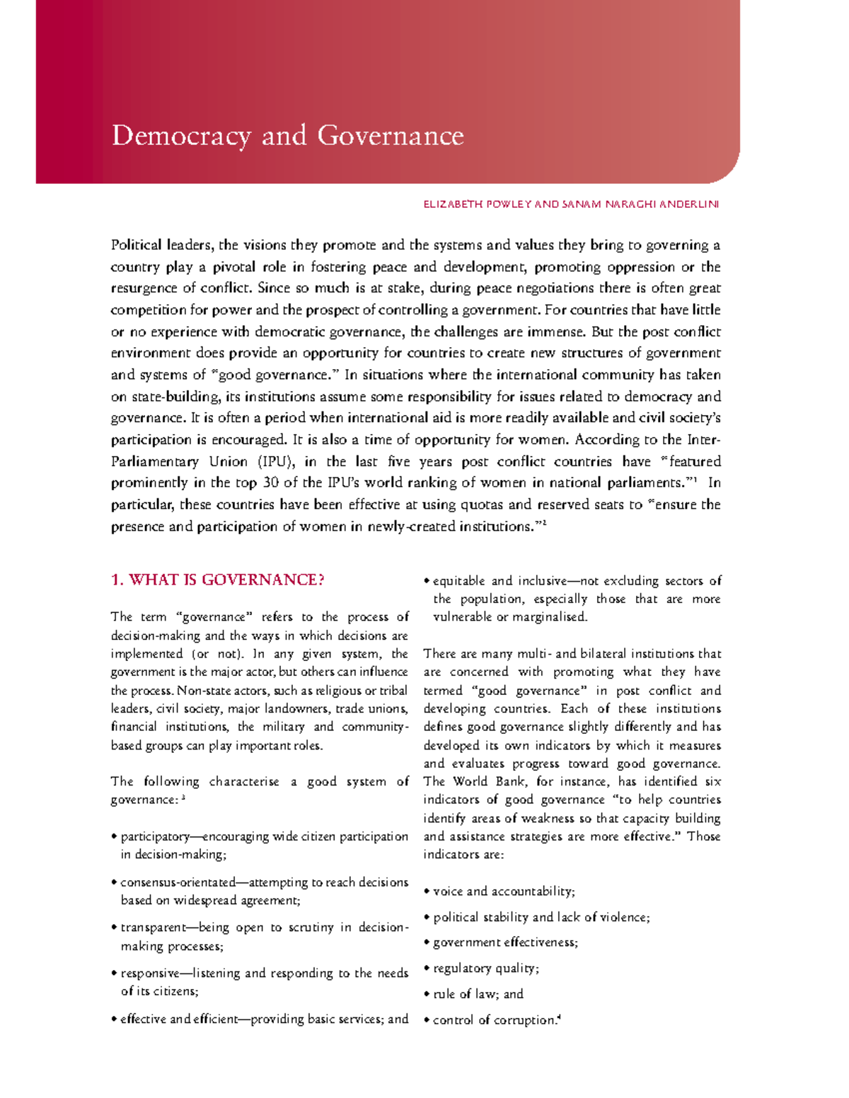 30 democracy governance - 1. WHAT IS GOVERNANCE? The term “governance ...