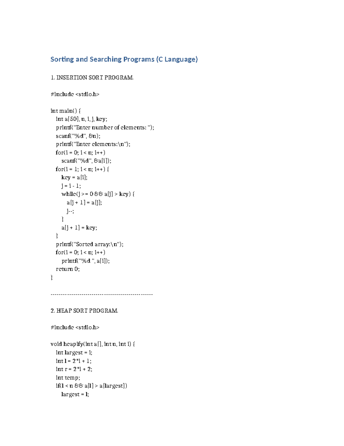 Sorting Algorithms in C: Insertion, Heap, Quick, Merge, and Counting ...