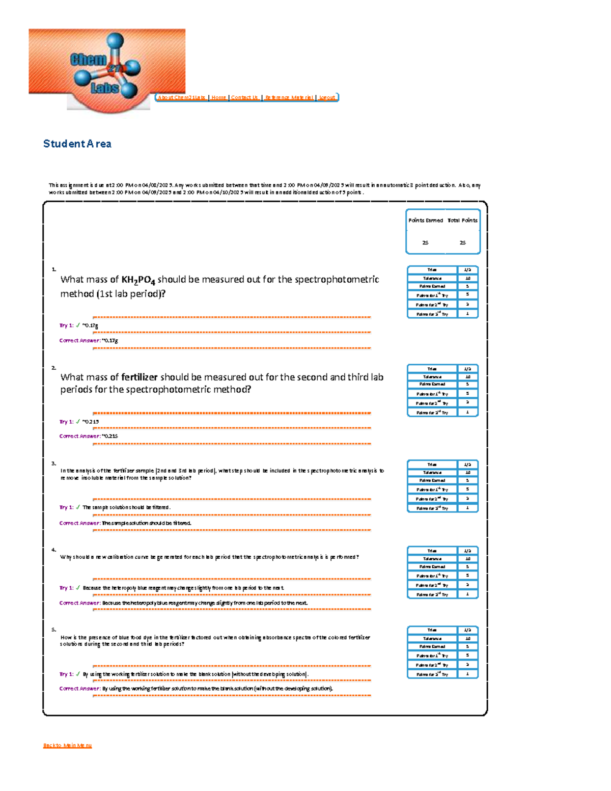 Fertilizer Project Pre-Lab Quiz (spectrophotometric) - Om is Logged In ...