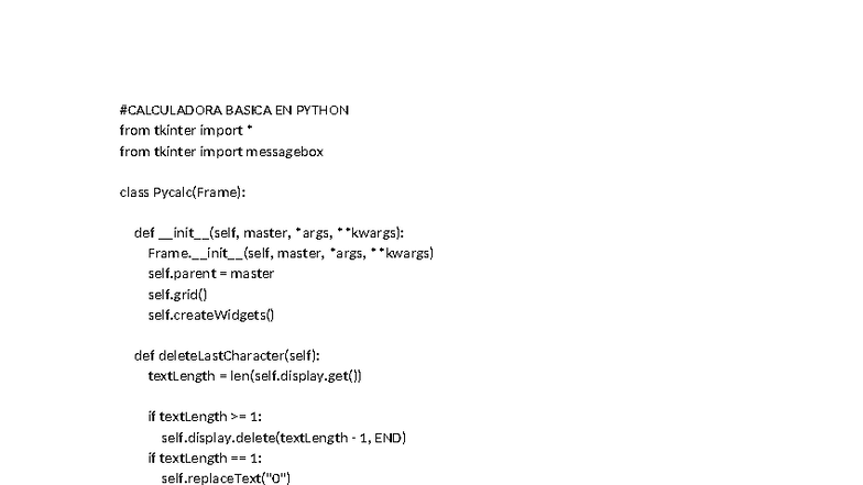 BASICA EN PYTHON: Calculadora con Tkinter y Funciones Básicas - Studocu