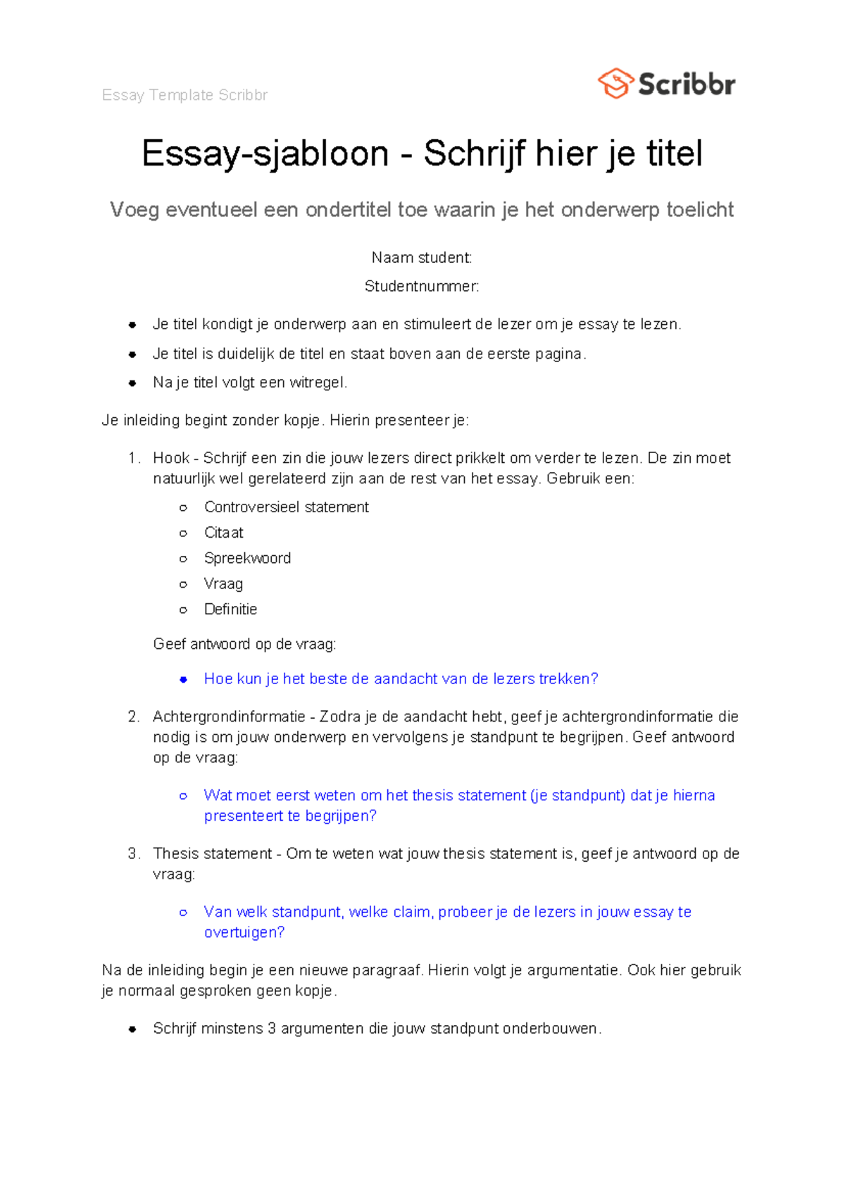 Scribbr Essay Template: Structuur en Tips voor Succes - Studeersnel