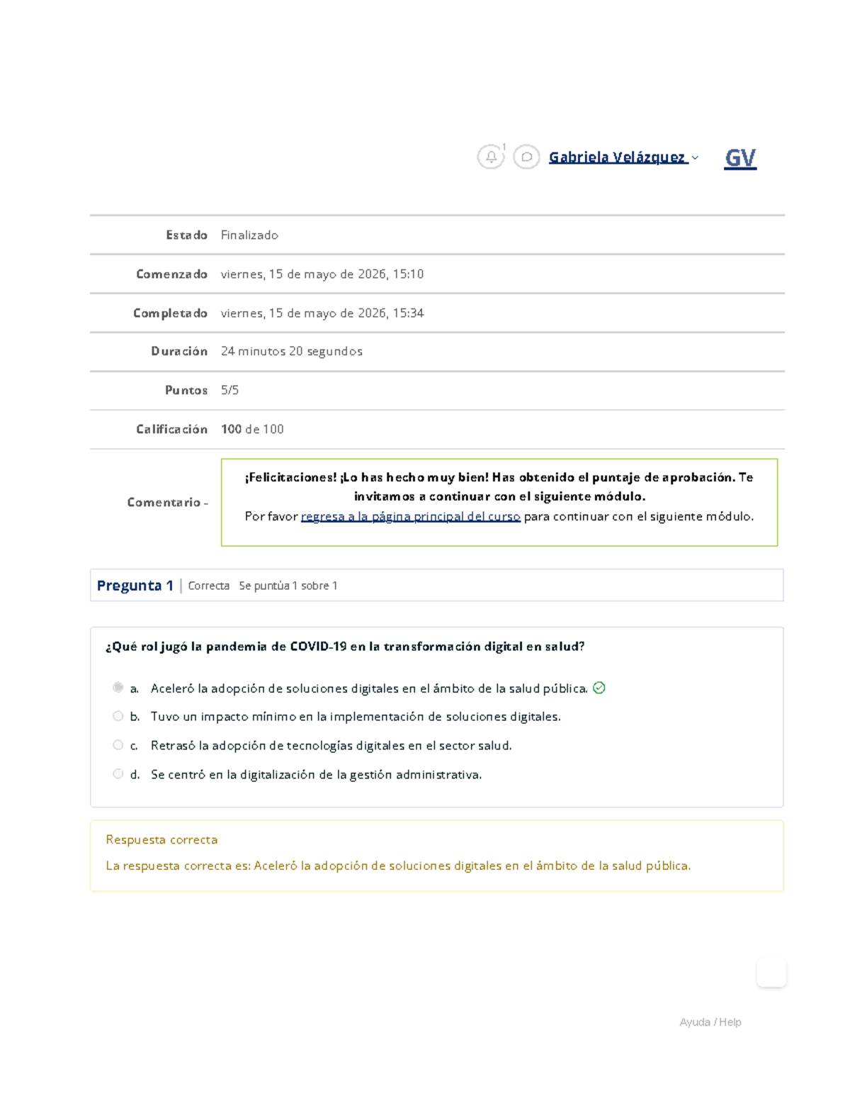 Evaluación Módulo 1: Transformación Digital en Salud - GV Final Exam ...