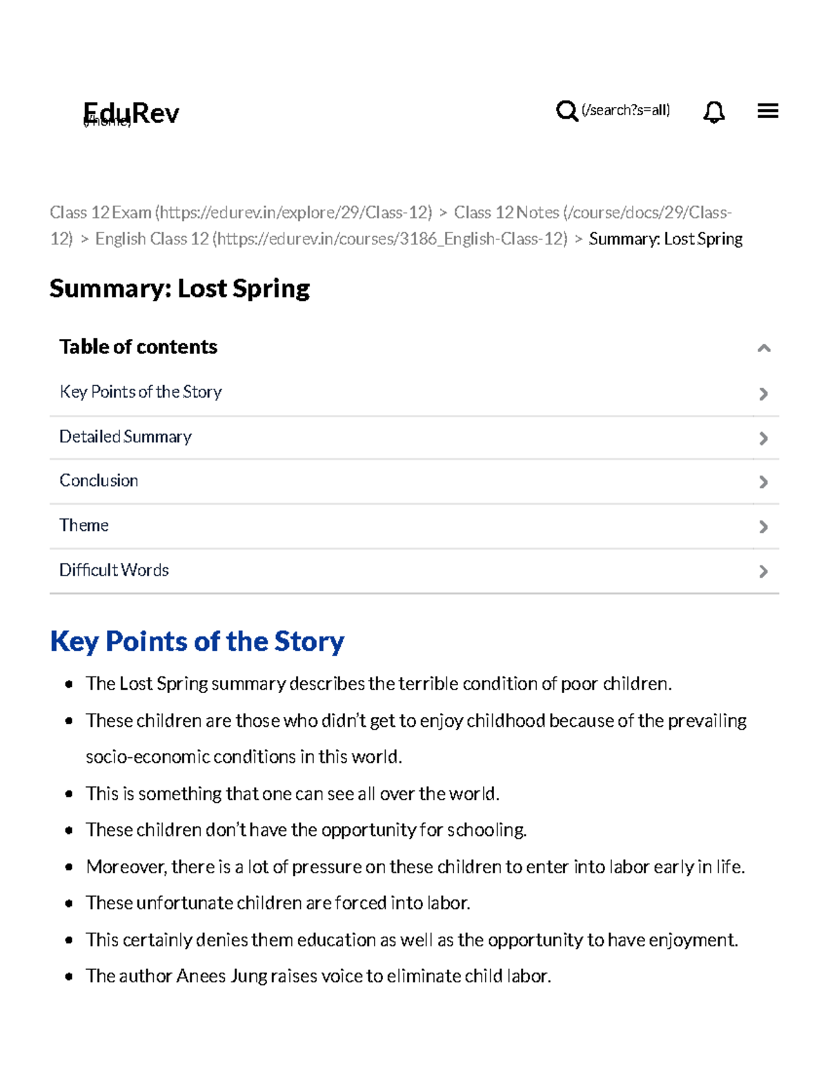 Class 12 English: Summary and Analysis of "Lost Spring" - Studocu