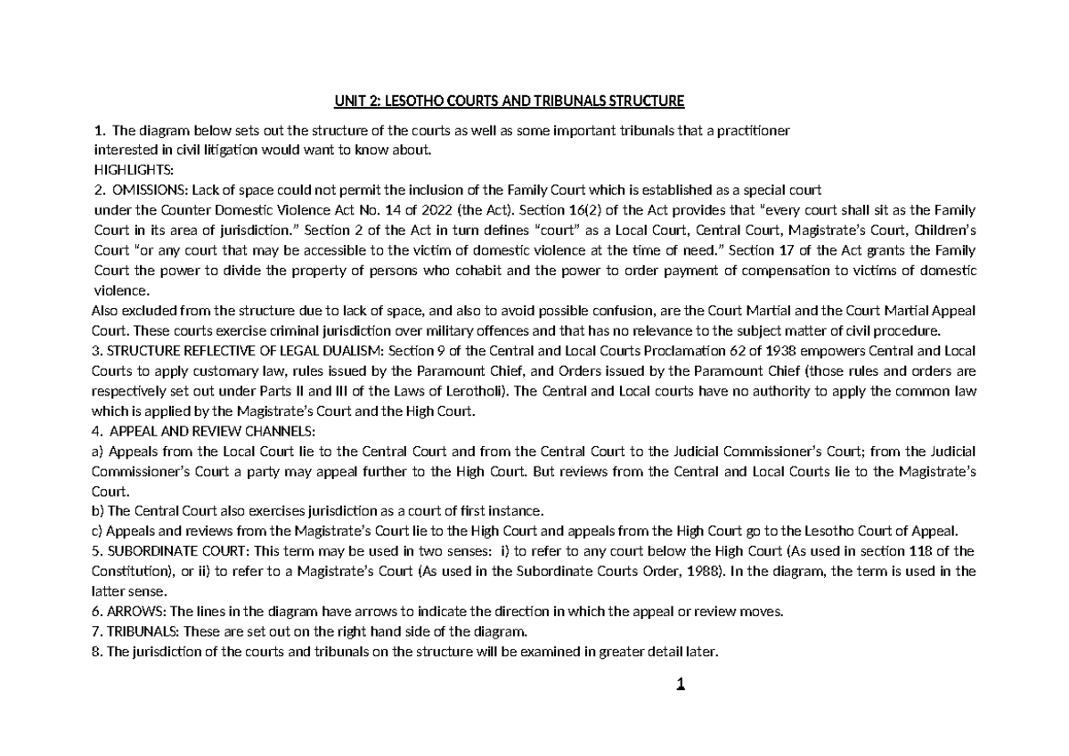 Lesotho Courts & Tribunals Structure Diagram - Unit 2 Overview - Studocu