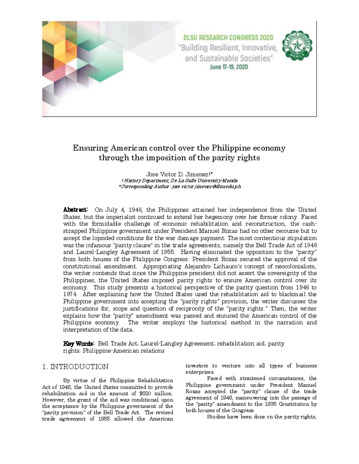 De La Salle Final Paper: Economic Impacts of Bell Trade Act & Laurel ...