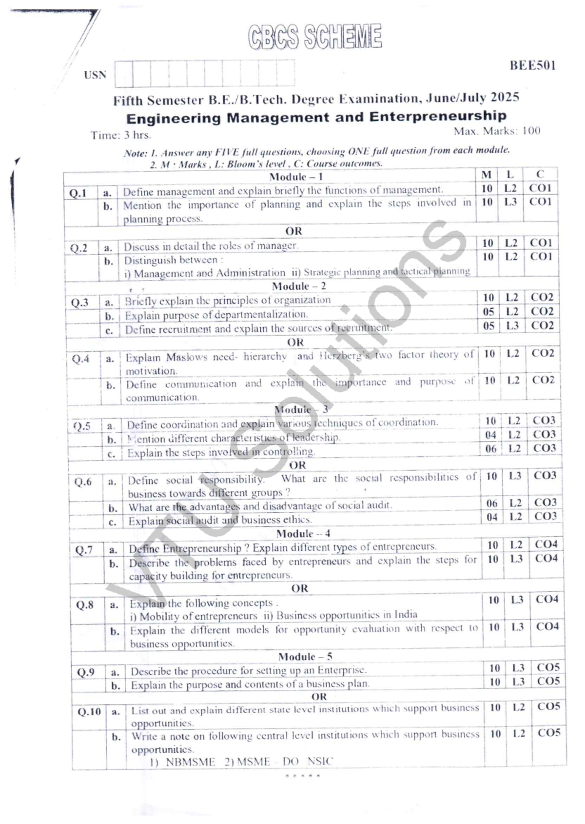 BEE501 Engineering Management & Entrepreneurship Exam Notes 2025 - Studocu