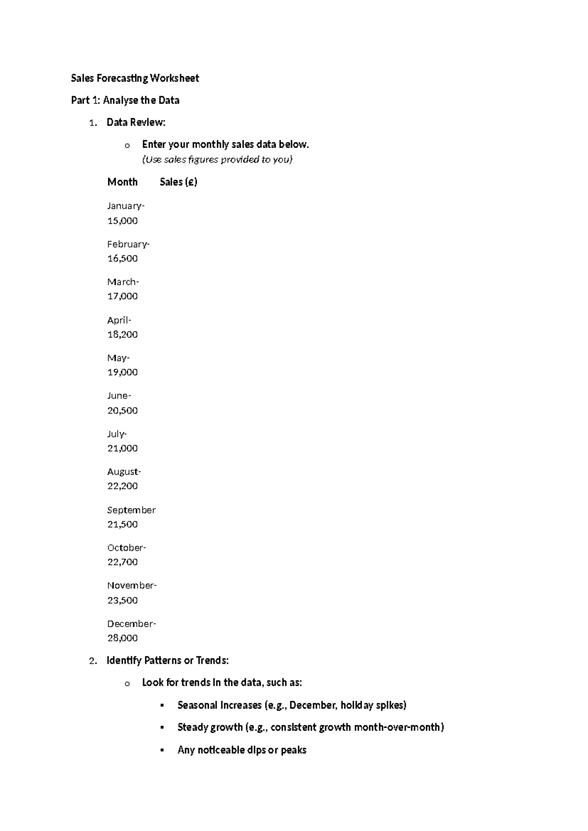 Sales Forecasting Worksheet: Data Analysis & Trends Overview - Studocu