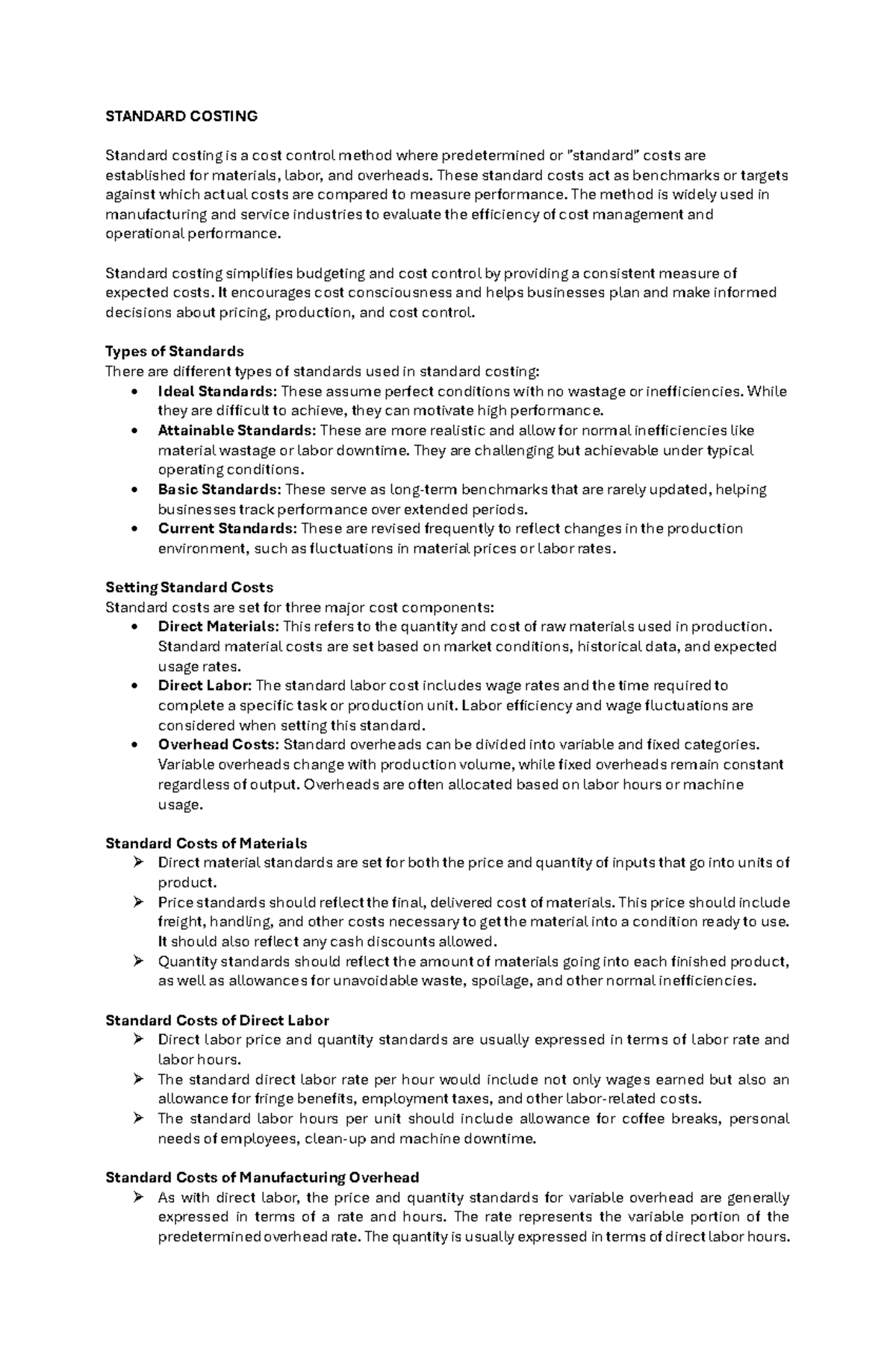 ACC 223 - Standard Costing and Variance Analysis Overview - Studocu