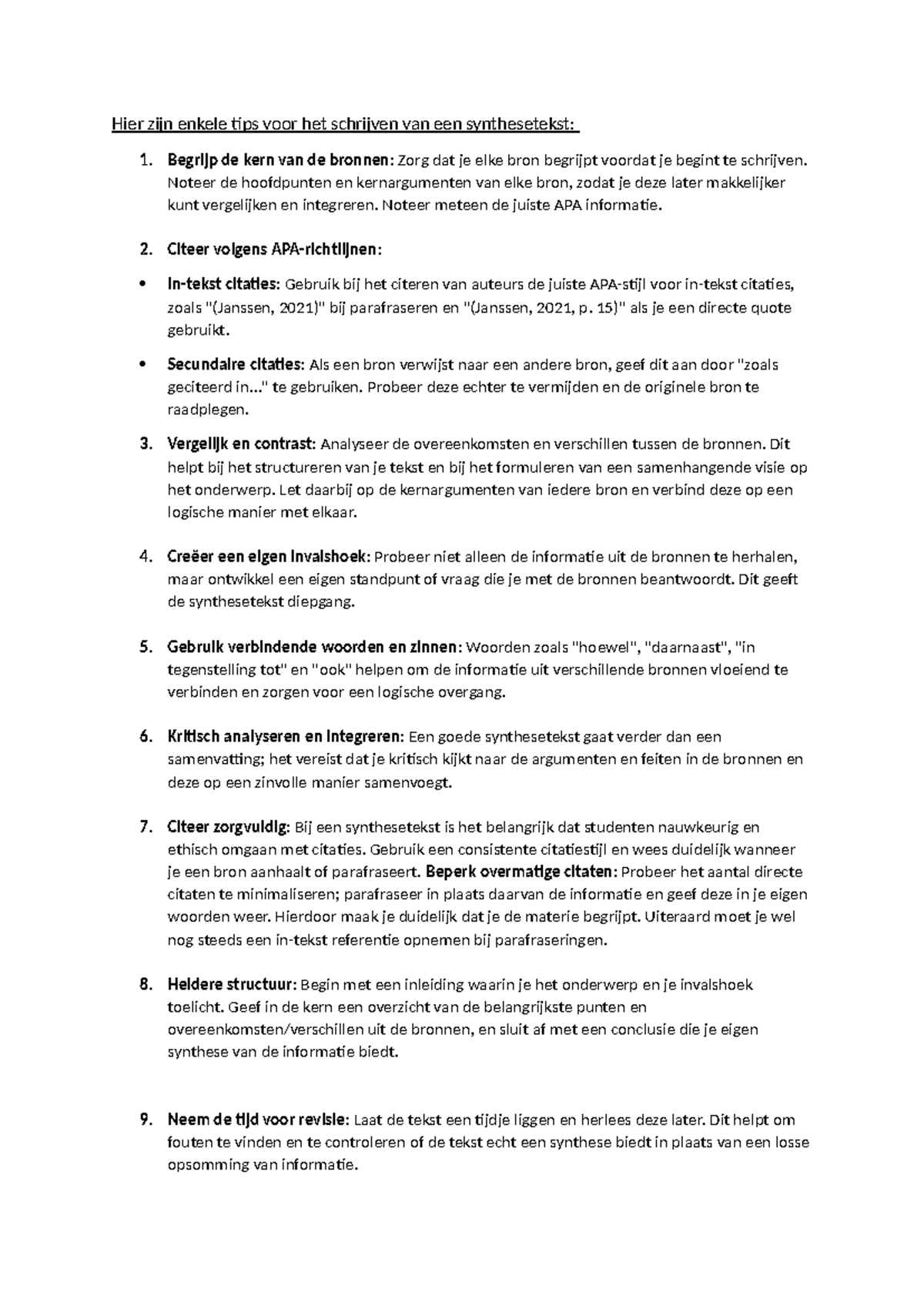 Tips voor het Schrijven van een Synthesetekst in APA-stijl - Studeersnel