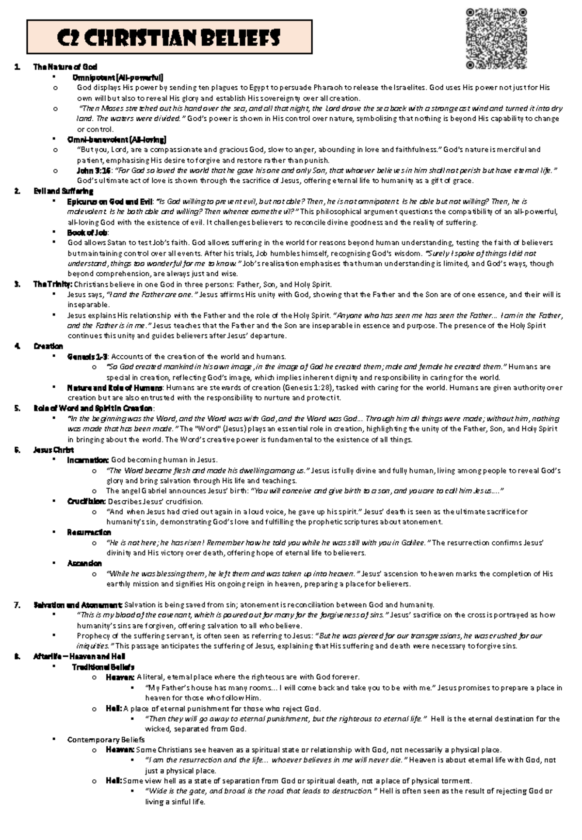 C2 Christianity Beliefs: Key Concepts and Theological Insights - Studocu