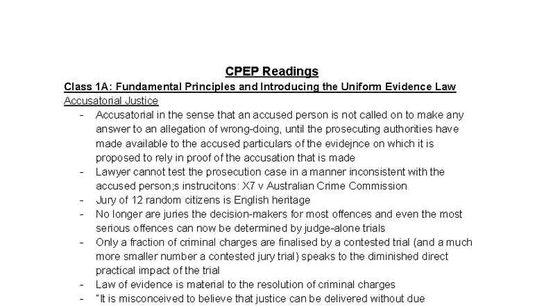 CPEP Readings Class 1A: Principles of Accusatorial Justice and Evidence ...