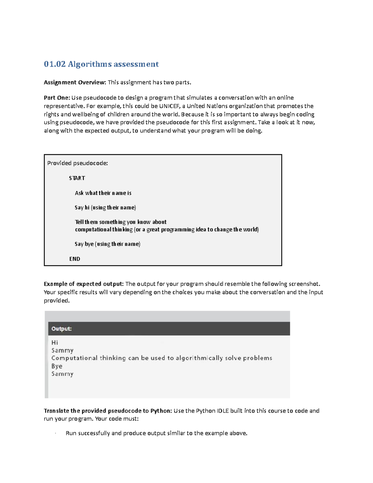 01 02 algorithms assessment - 01 Algorithms assessment Assignment Overview: This assignment has ...