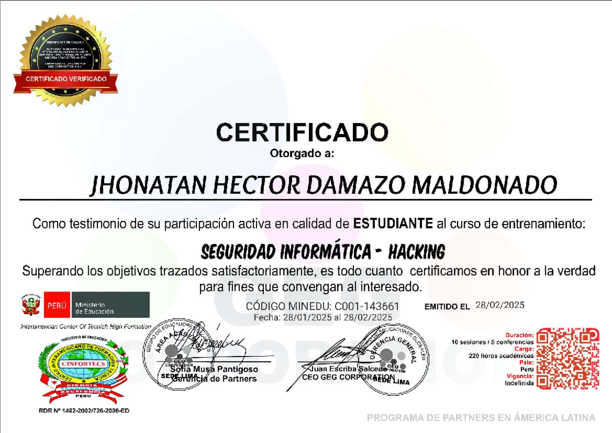 Certificado de Calidad en Seguridad Informática Hacking - GEG Corp. - Studocu