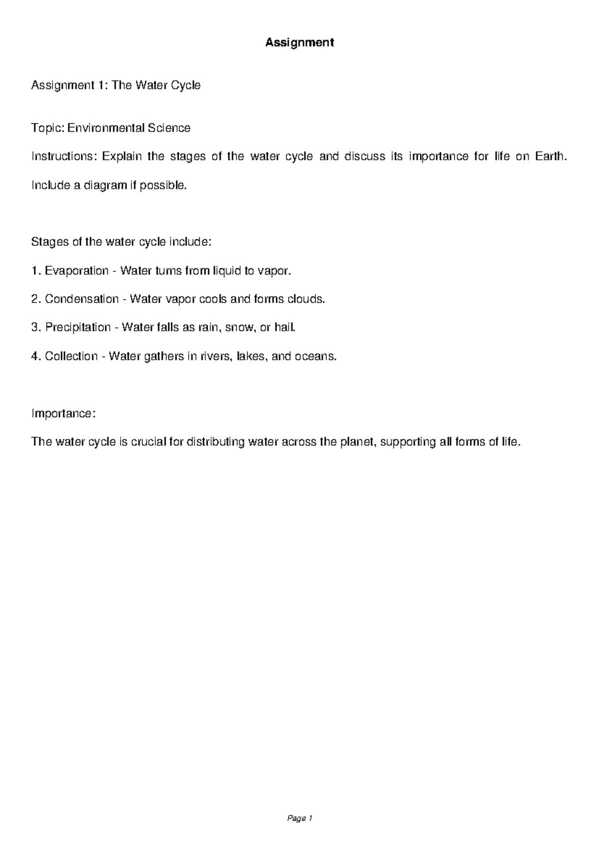 Assignment 1 Water Cycle - Assignment Assignment 1: The Water Cycle ...