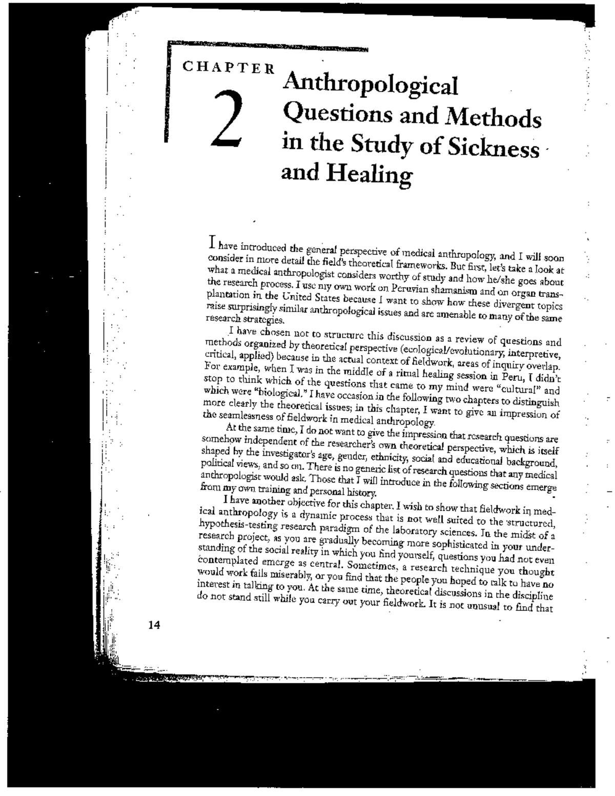 CHAPTER 2: Anthropological Questions & Methods in Sickness & Healing ...