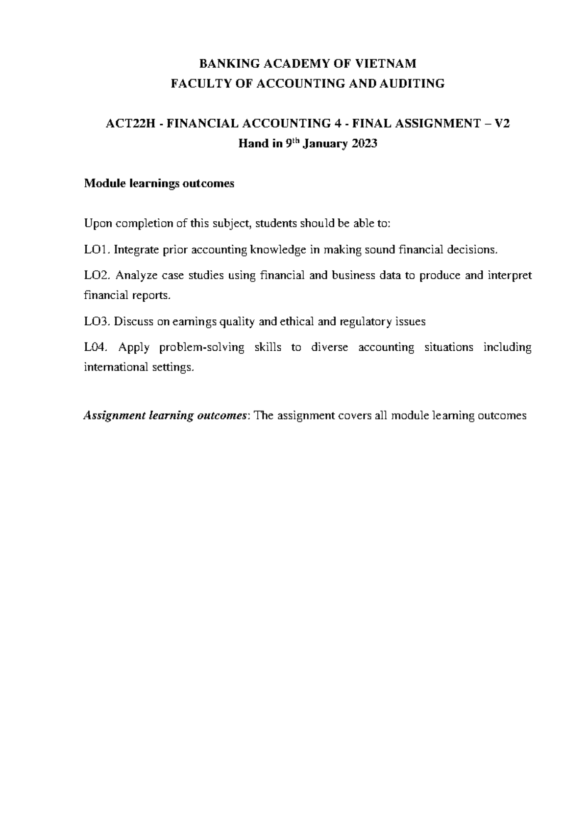 ACT22H - Financial Accounting 4 - Final Assignment on Ratio Analysis ...