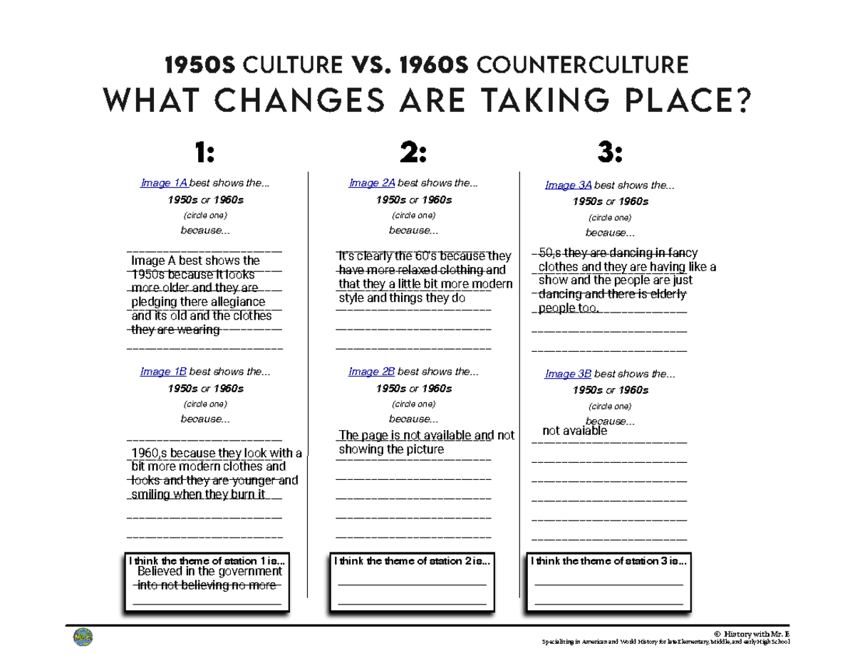 1950s vs. 1960s Culture: Chart & Questions for Analysis - Studocu