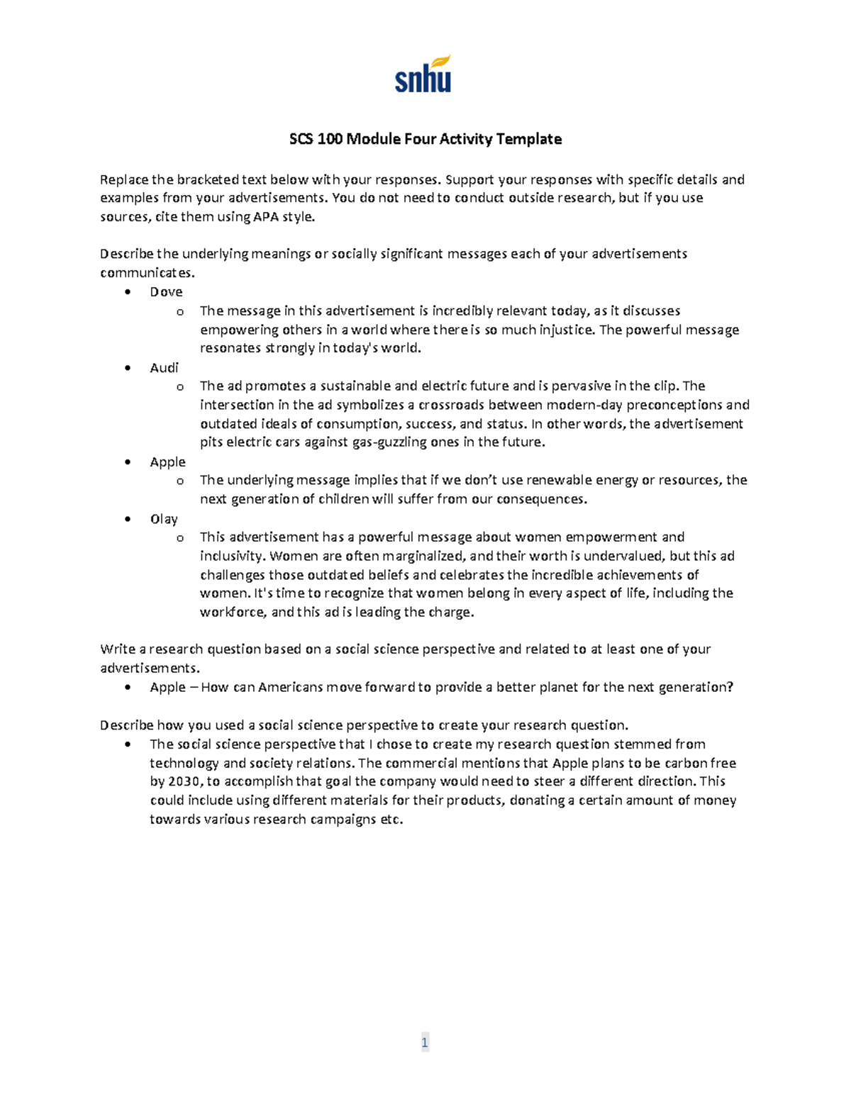SCS 100 Module Four Activity Template - 1 SCS 100 Module Four Activity Template Replace the ...