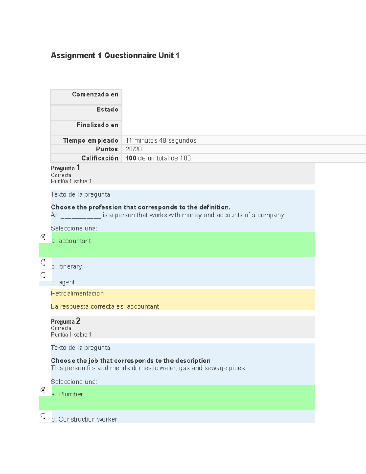 Assignment 1 Questionnaire - Unit 1 Overview and Answers - Studocu