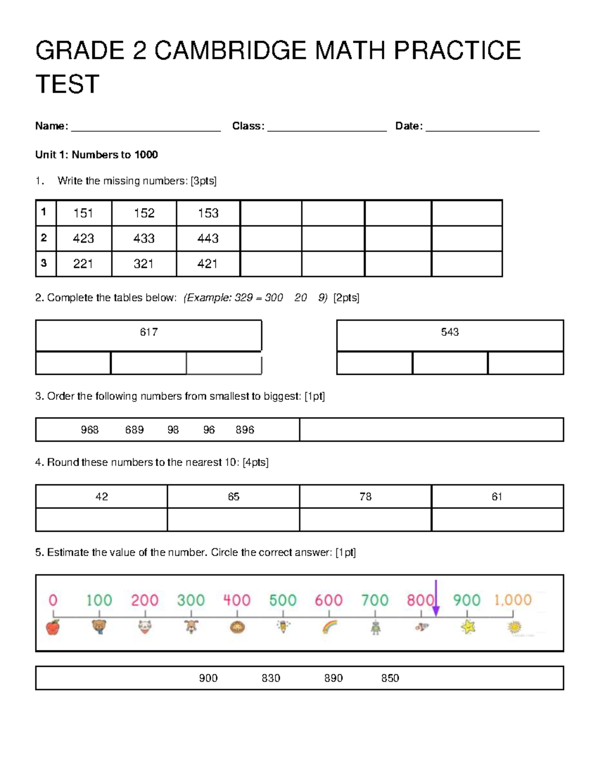 GRADE 2 Cambridge Math Practice Test 2: Numbers, Shapes, & Measurement ...