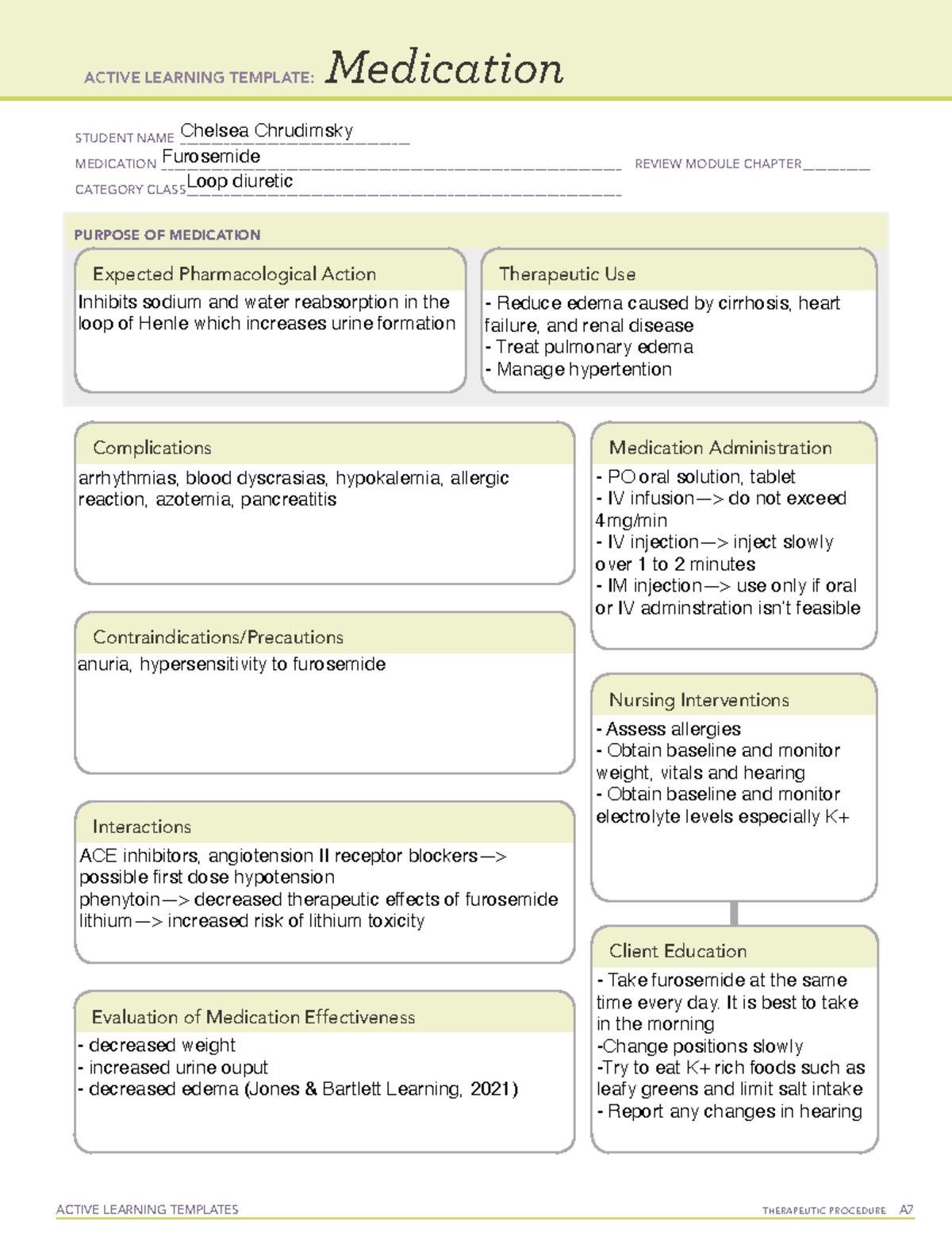 ATI Medication Review: Furosemide (Loop Diuretic) Active Learning ...
