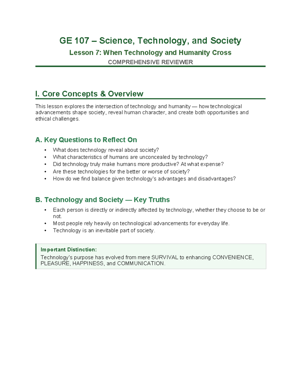 GE 107 Science, Technology, and Society Lesson 7: Comprehensive ...