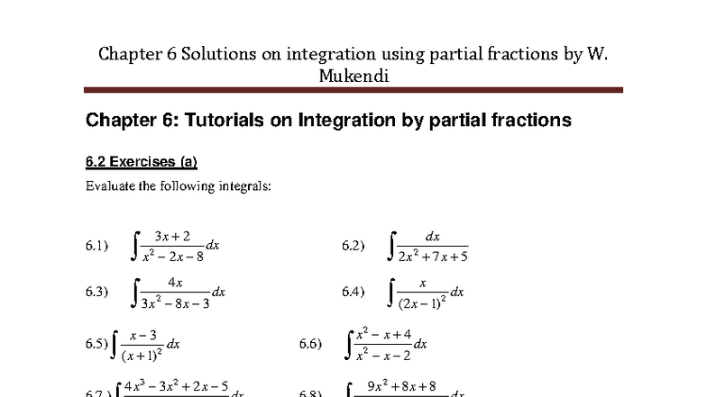 Chapter 6 Solutions: Integration via Partial Fractions - Studocu