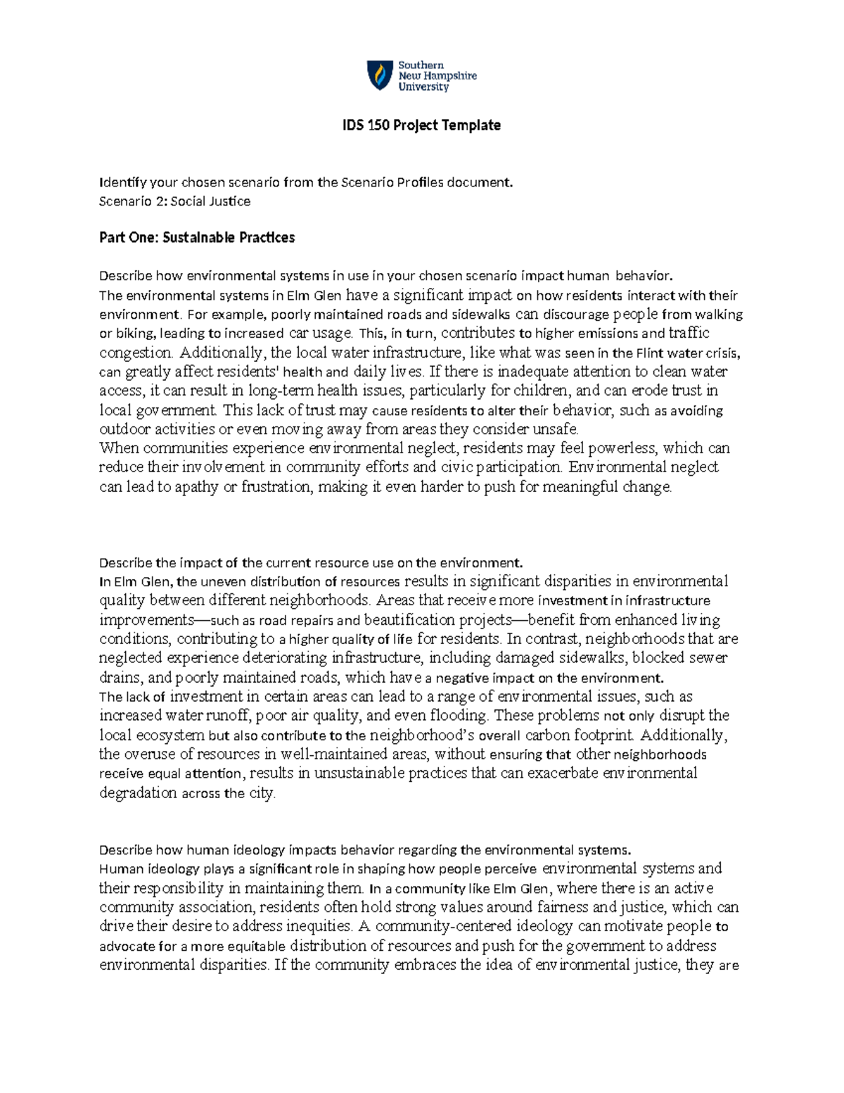 IDS 150 Project: Social Justice & Sustainability in Elm Glen Community ...