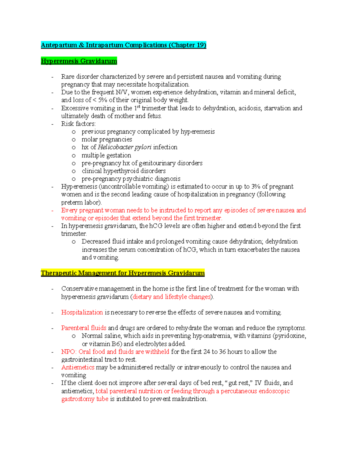 OB Study Guide Test 2: Antepartum & Intrapartum Complications Overview ...
