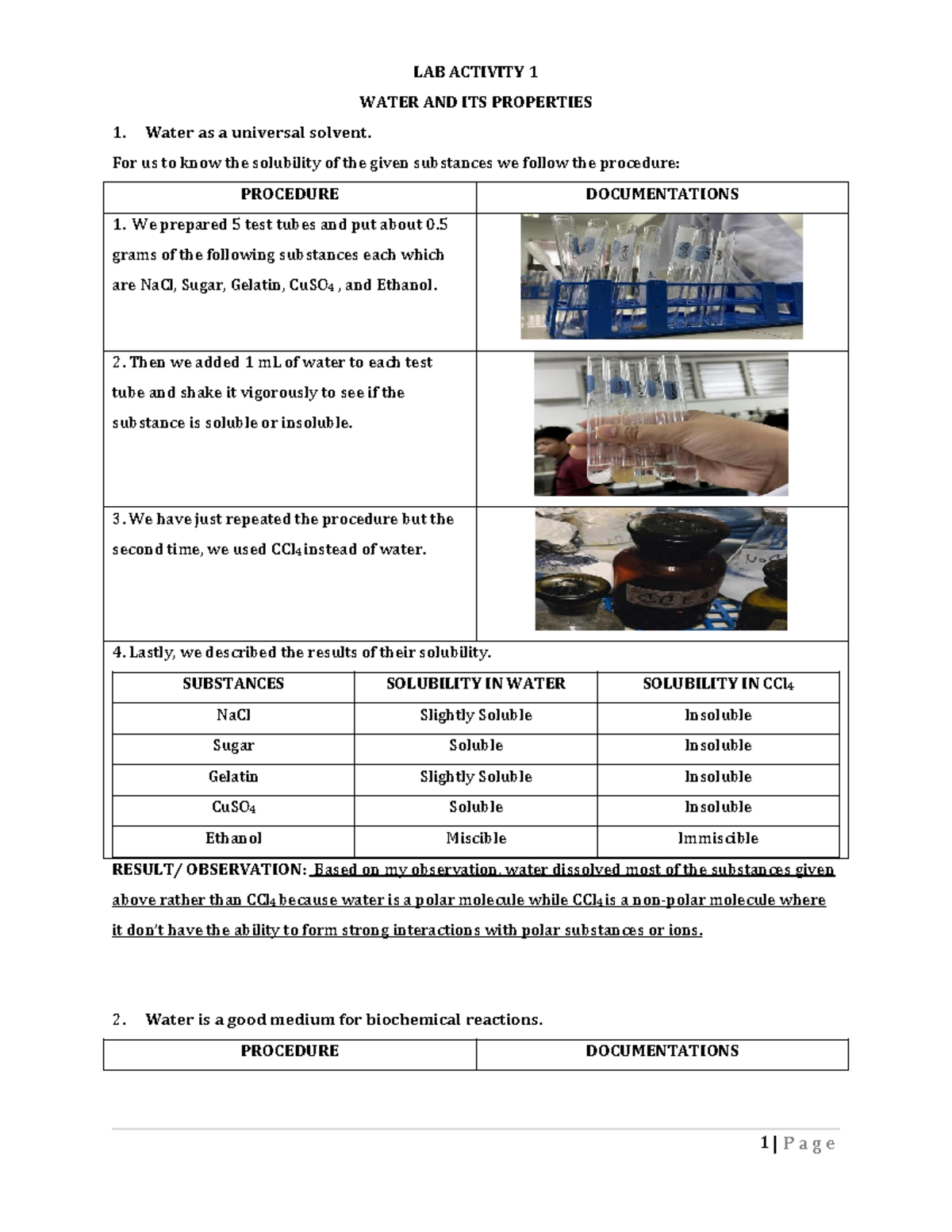 BIOCHEM 1: Lab Activity on Water and Its Biochemical Properties - Studocu