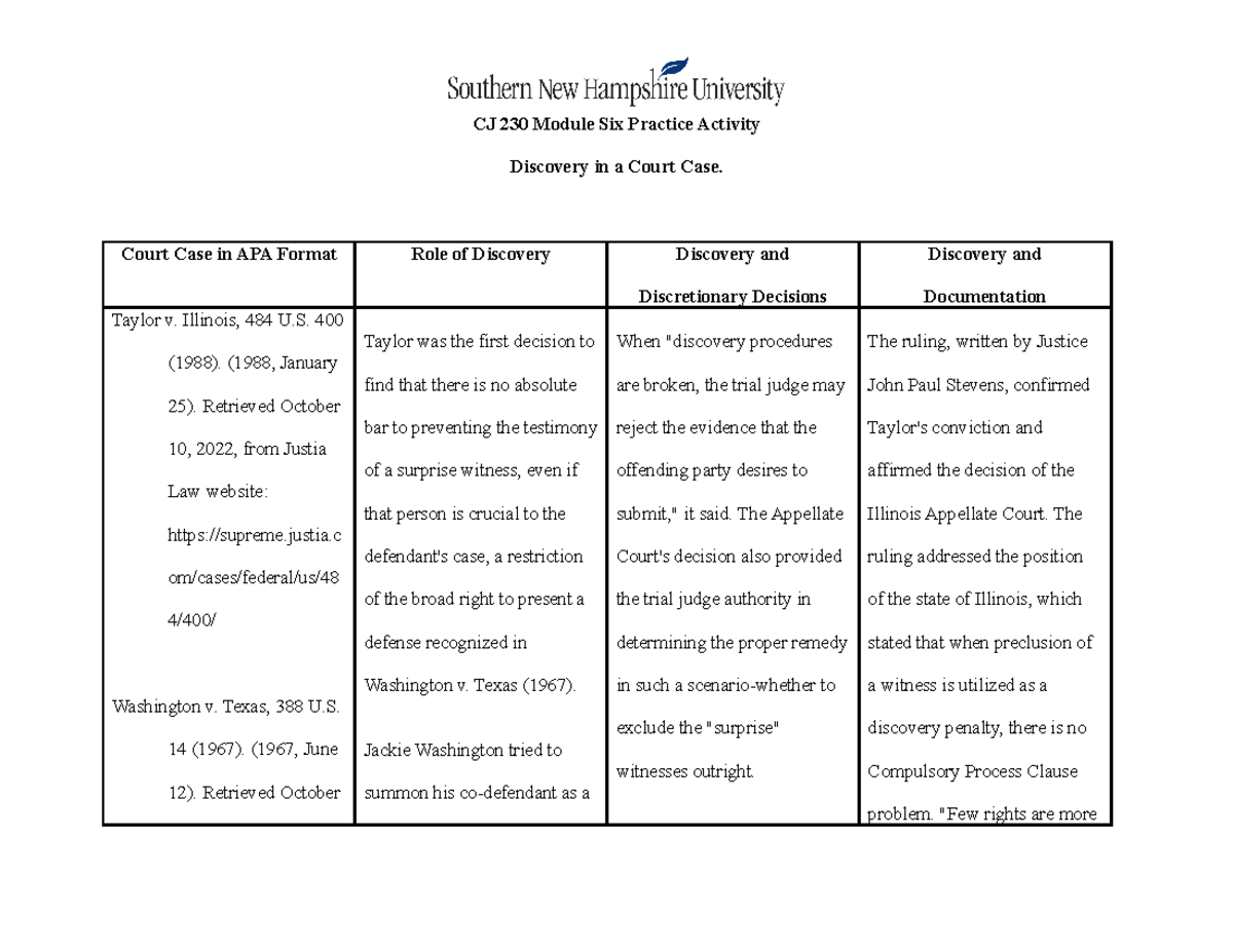CJ 230 Final Exam Practice: Discovery in Court Cases Analysis - Studocu