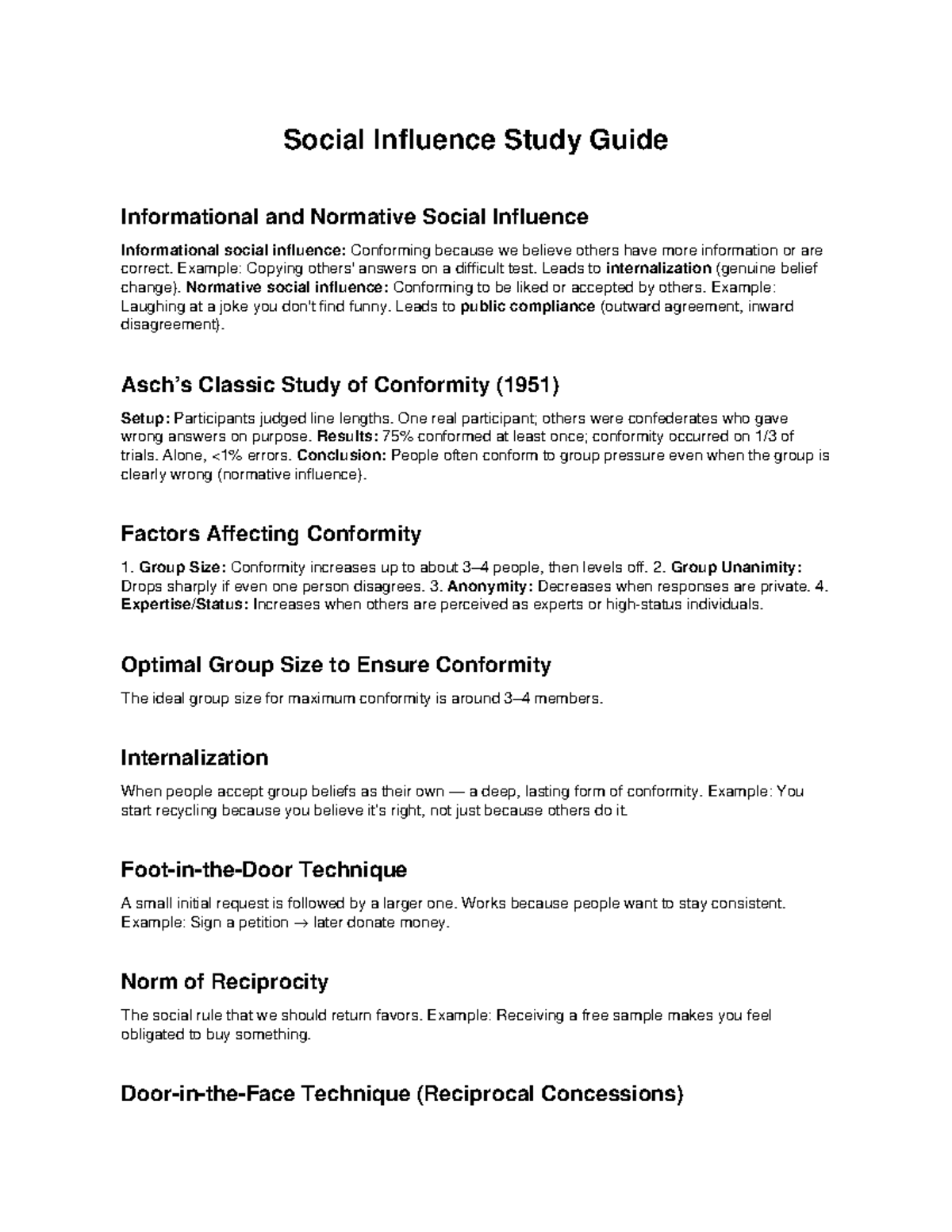 Social Influence Study Guide: Key Concepts & Experiments (PSY 101 ...