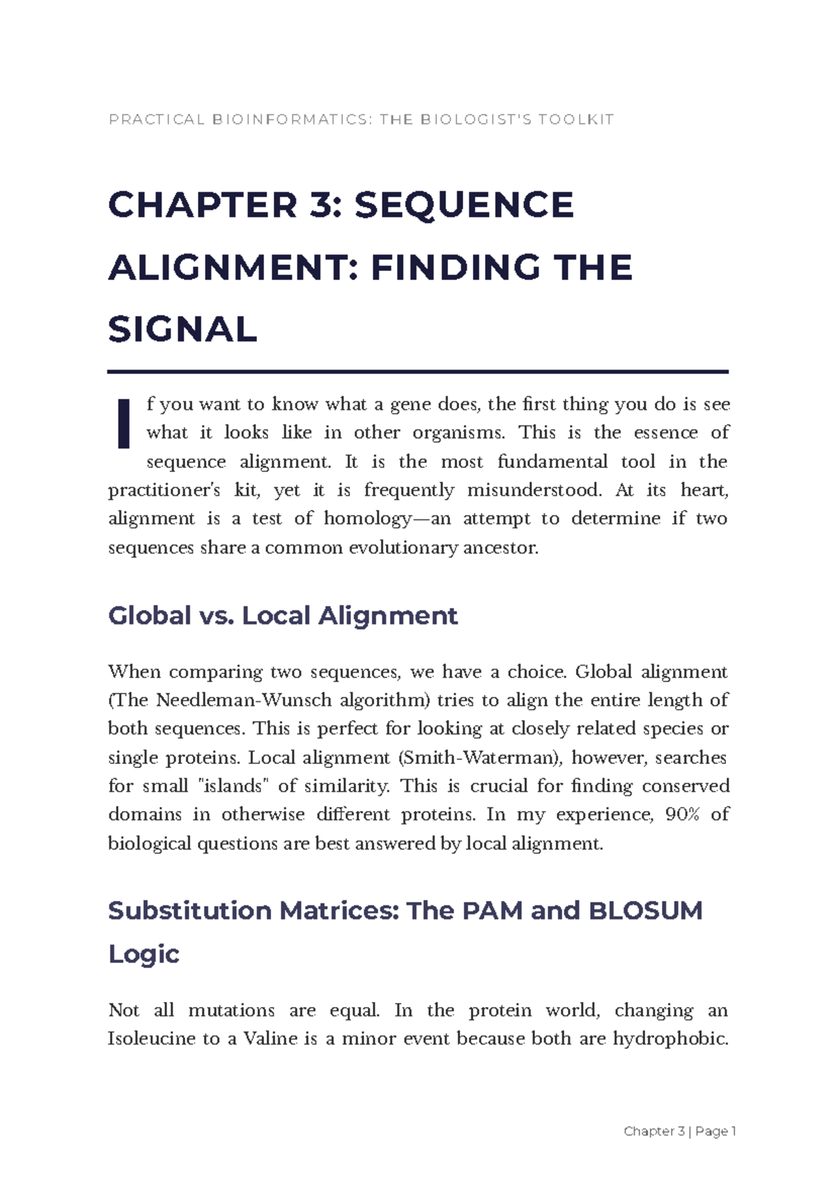 PR ACT I CA L B I O I N FO R M AT I CS: CH 3 SEQUENCE ALIGNMENT ...
