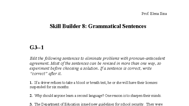 Skill Builder 8: Grammatical Sentences Revision Guide - Studocu