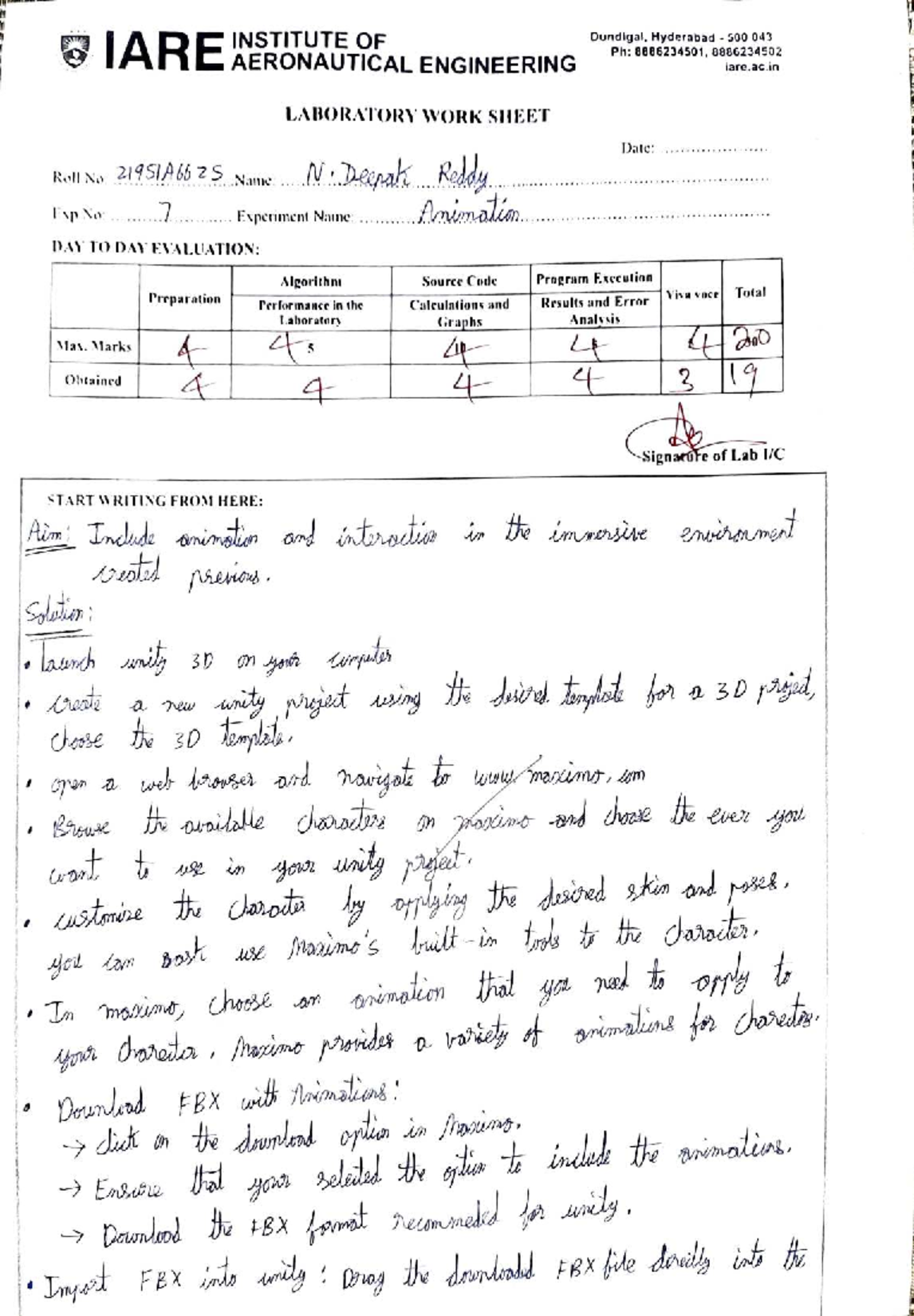 Ve week 7 - this has vr notes - Roll No 219SIA662S Iyp No: 11ax. \1arks ...