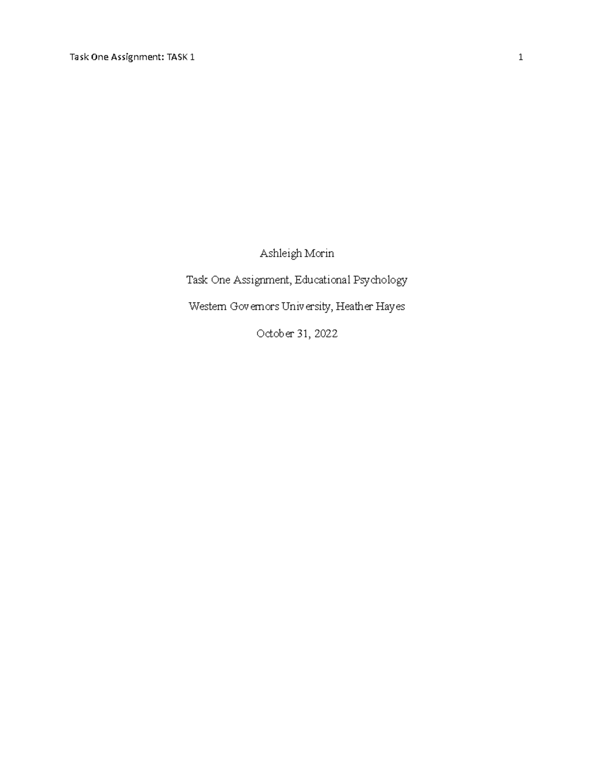 Task 1 extra copy - passed - Task One Assignment: TASK 1 1 Ashleigh ...