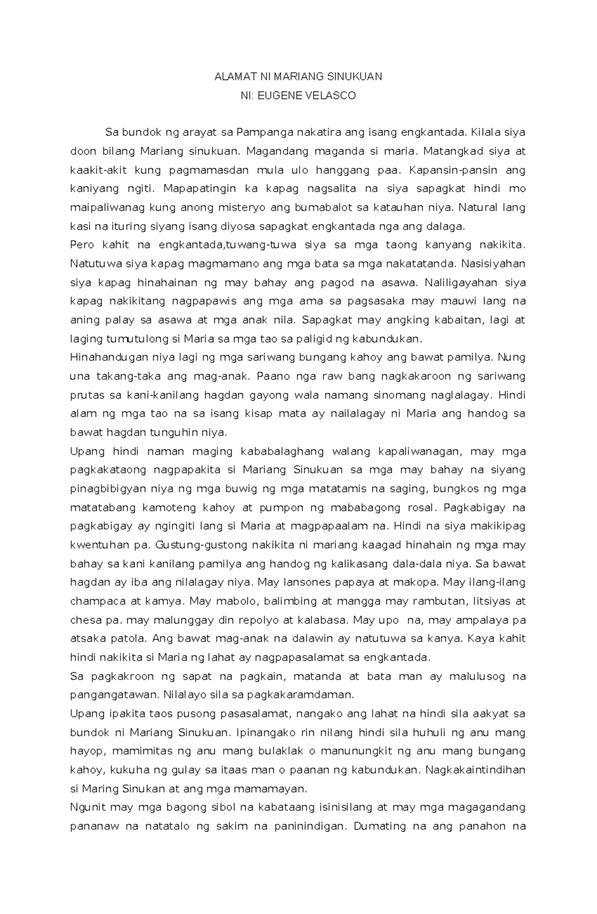 443560442 164621630 Kwento ni Mariang Sinukuan sa Bundok Arayat - Studocu