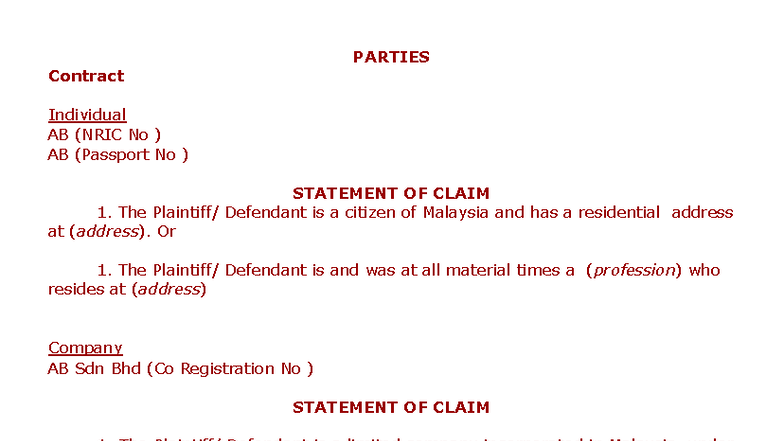 Pleading Examples for Civil Cases: Templates & Guidelines - Studocu