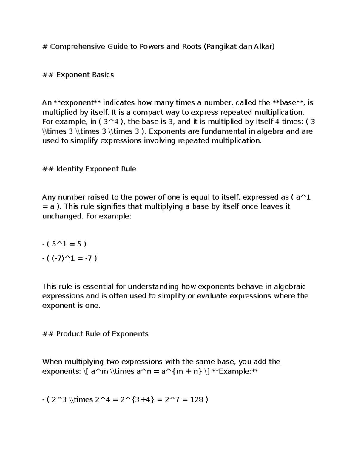 Comprehensive Guide to Exponents and Roots (PANGIKAT DAN ALKAR) - Studocu