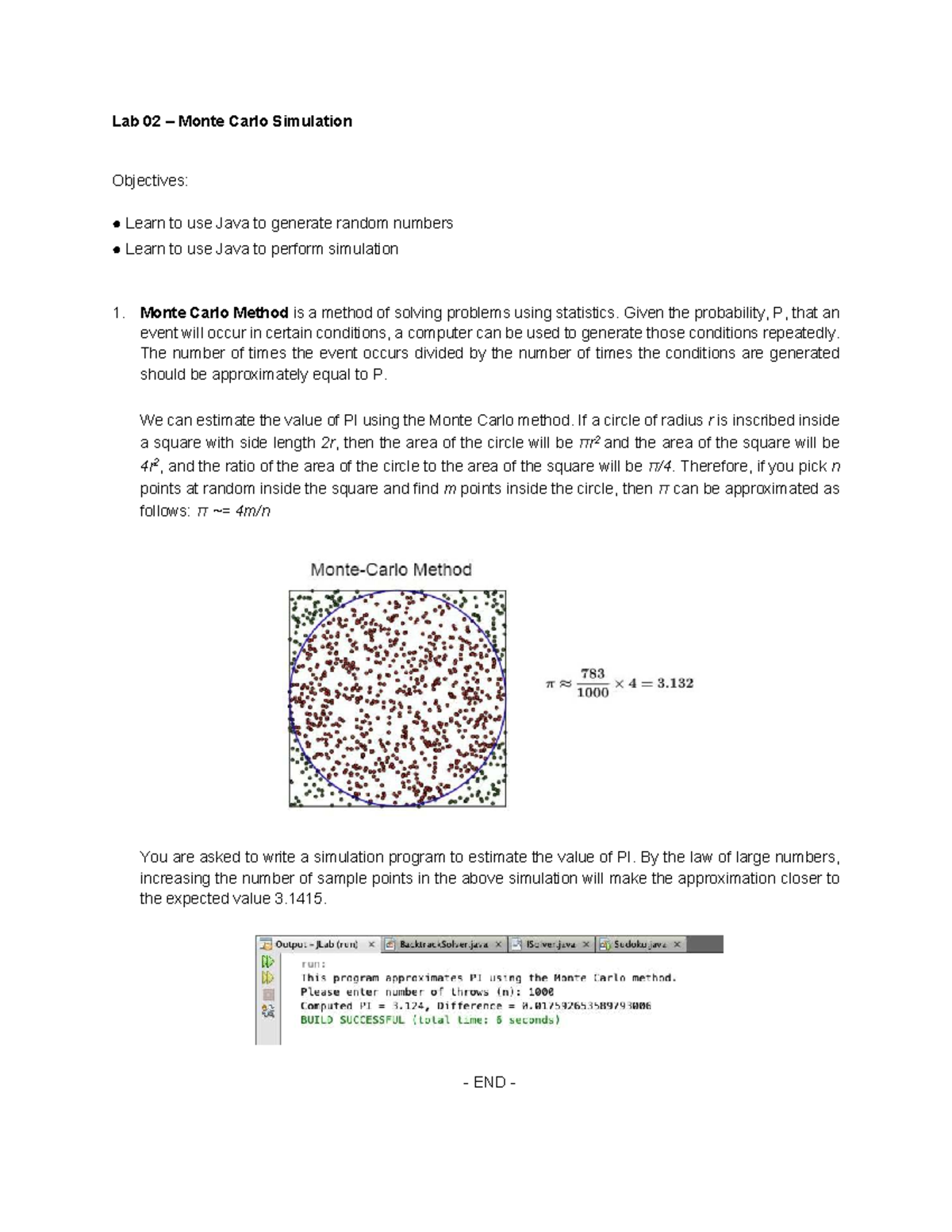 Lab 02 - Monte Carlo Simulation for Estimating PI - Studocu