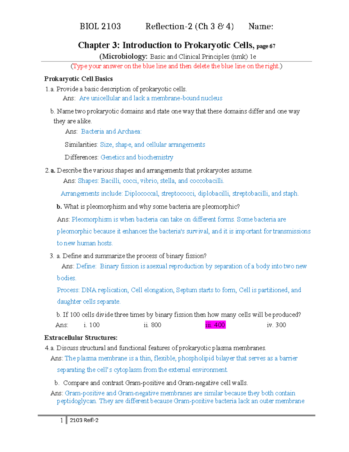 BIOL 2103 (Ch 3 & 4) Study Notes: Prokaryotic & Eukaryotic Cells - Studocu