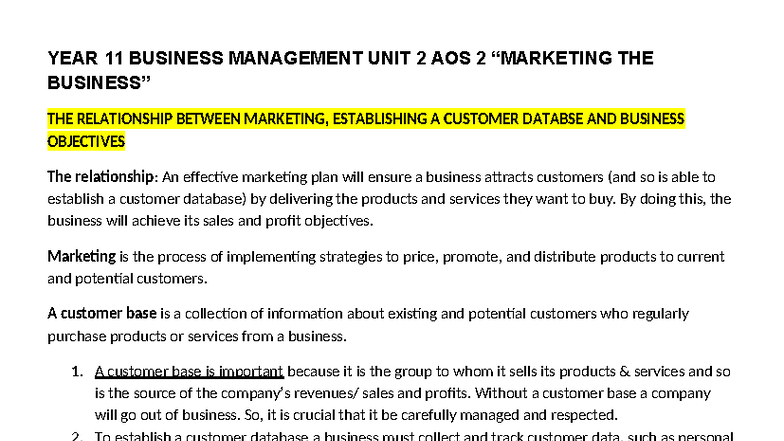 YEAR 11 Business Management UNIT 2 AOS 2 Study Notesv 3 - YEAR 11 ...