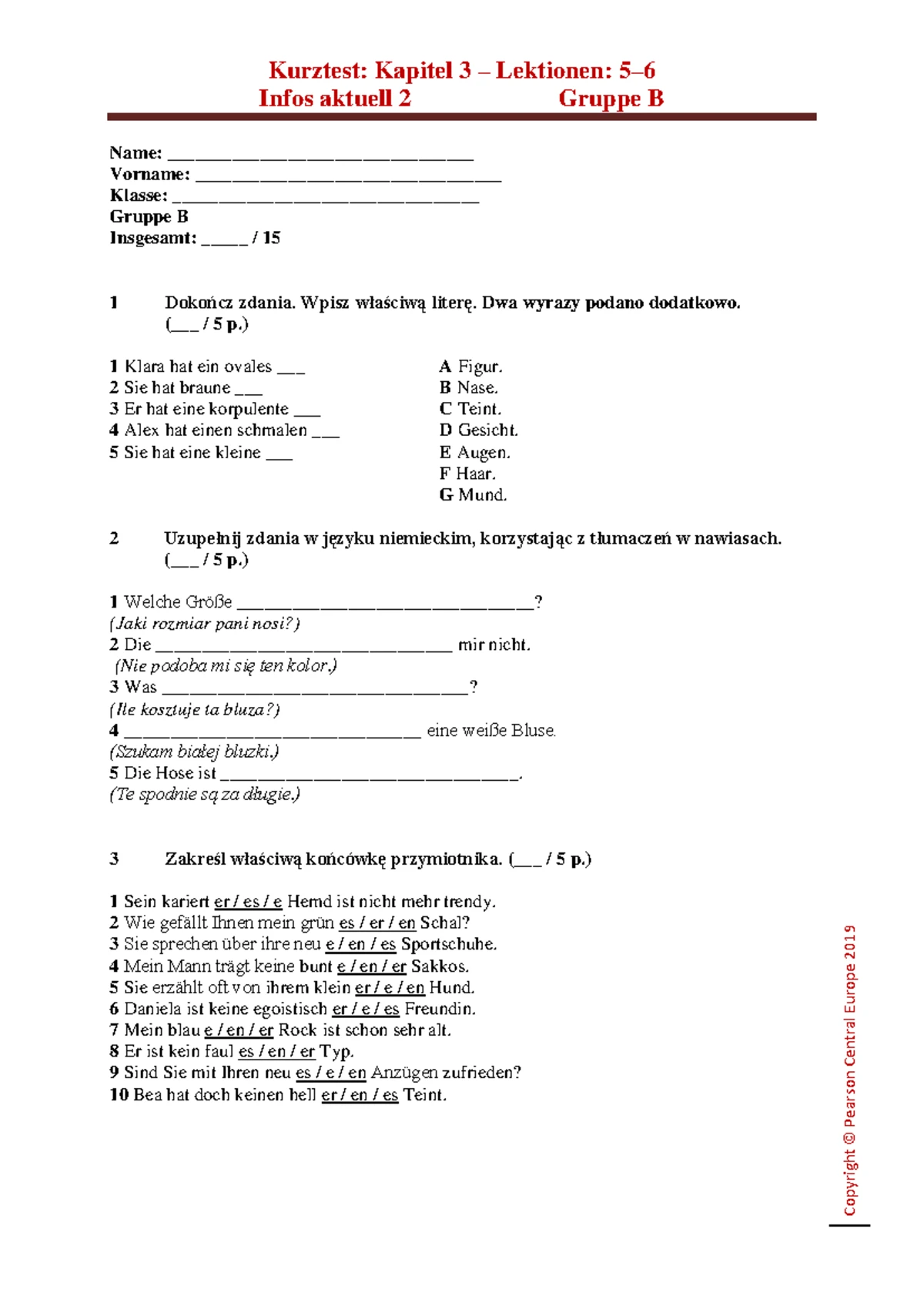 DKneu 7 – Kartkówka R1 L1-2 – standard Test (z widoczną punktacją ...