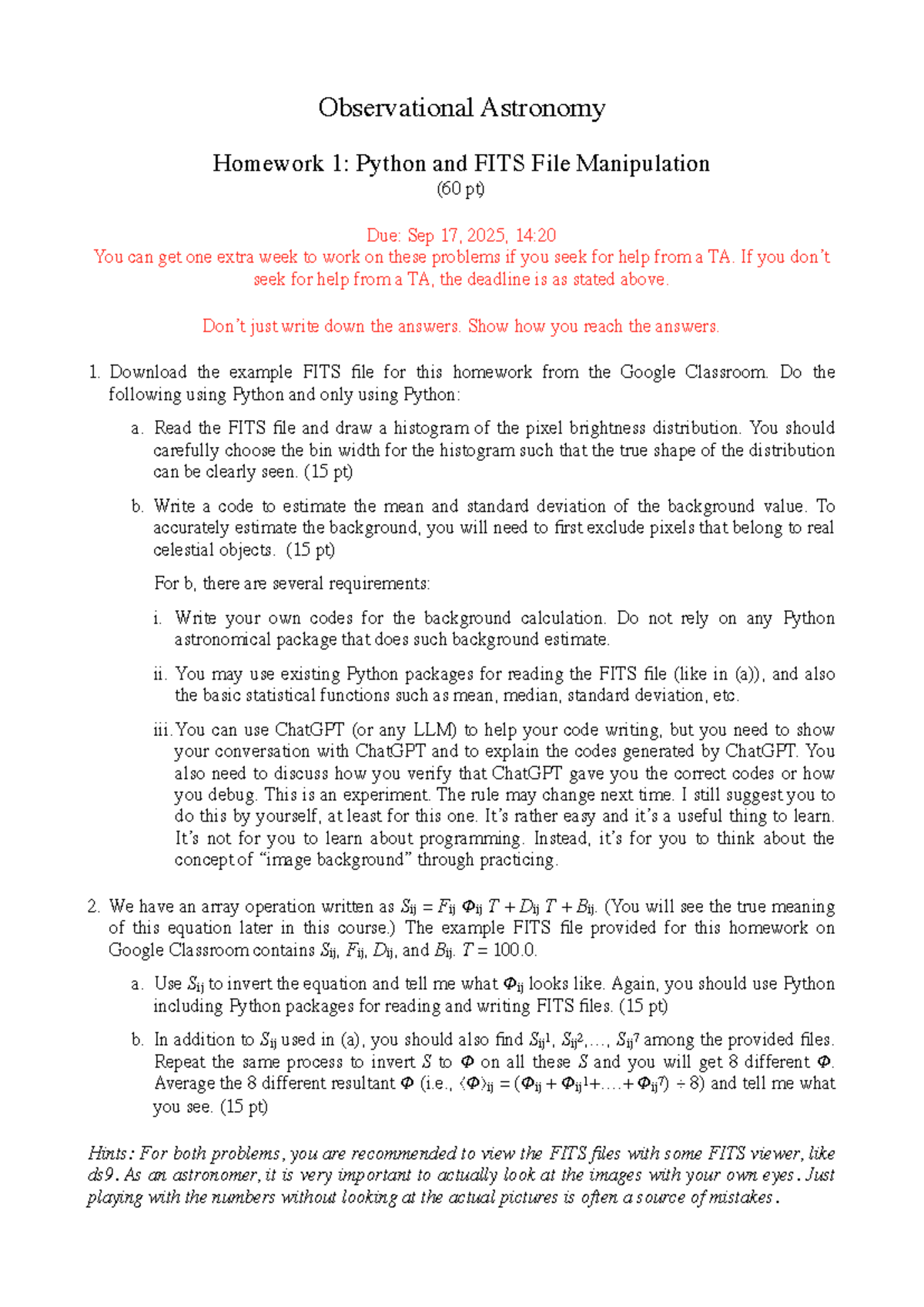 Observational Astronomy HW1: Python & FITS File Manipulation (60 pt ...