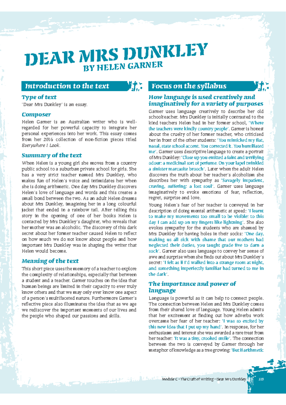 Helen Garner - MOD C: Exploring Language and Relationships in "Dear Mrs ...