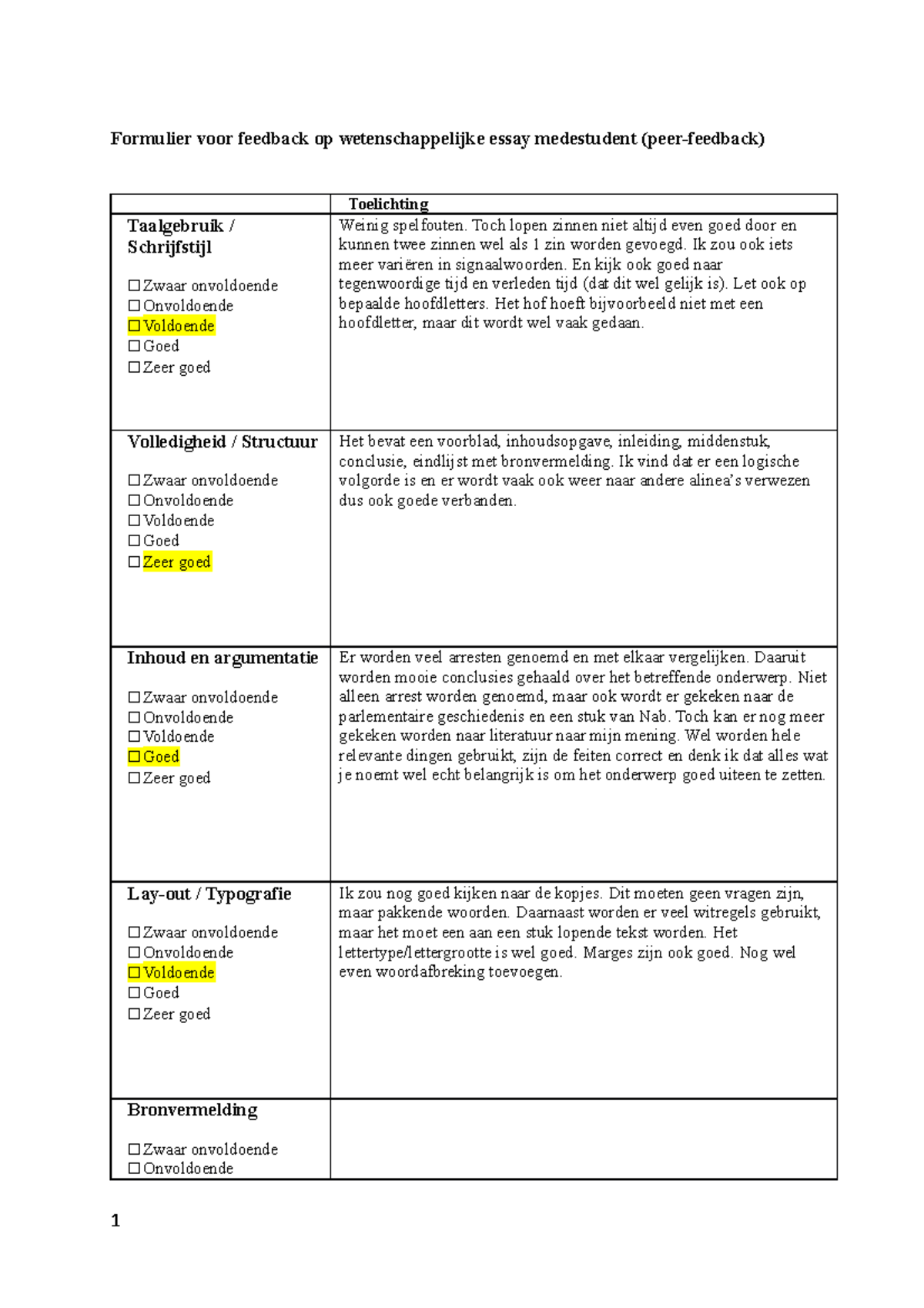 Peer feedback beoordelingsformulier - Formulier voor feedback op ...