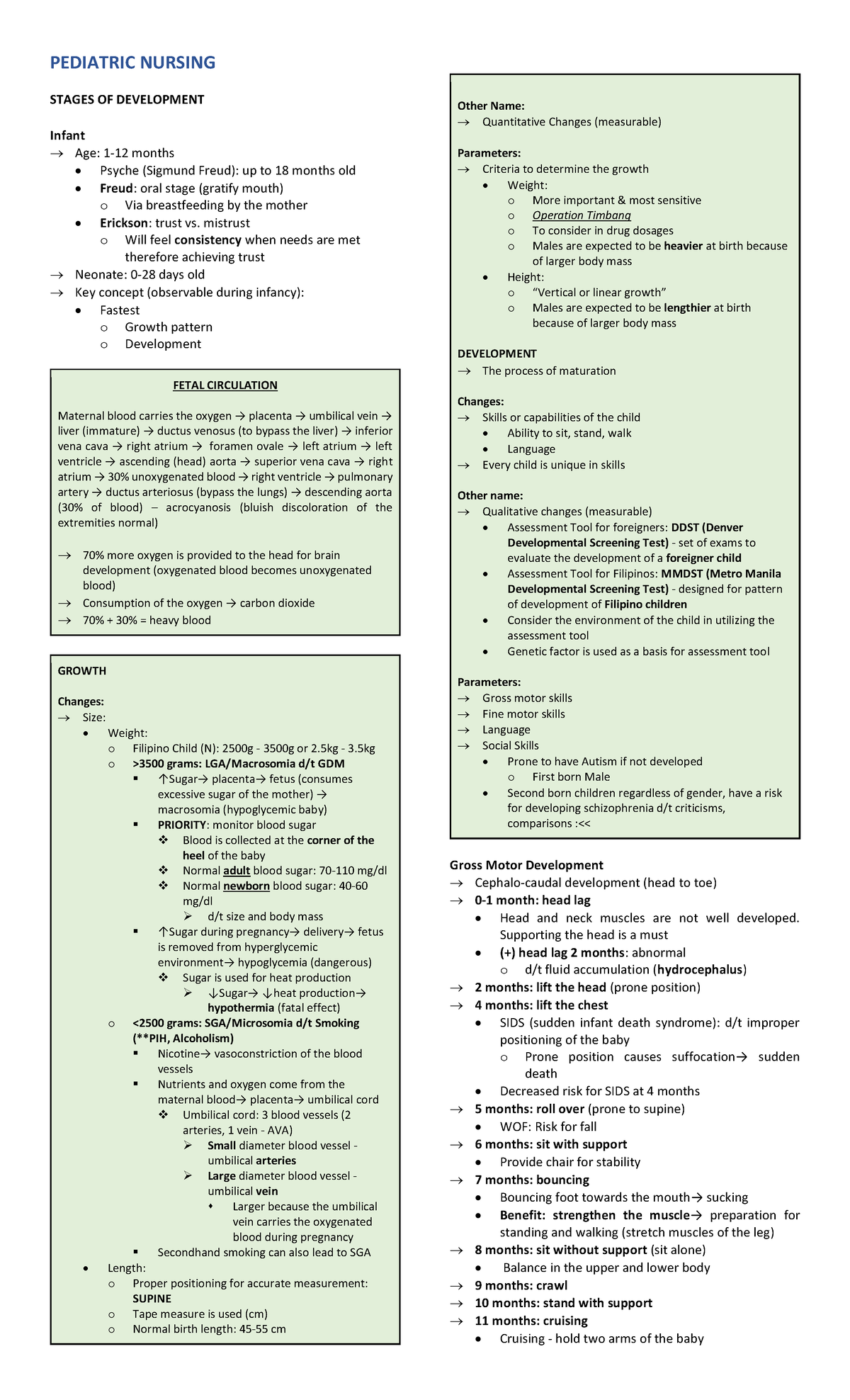 PEDIA 101: Pediatric Nursing Development Stages and Growth Notes - Studocu