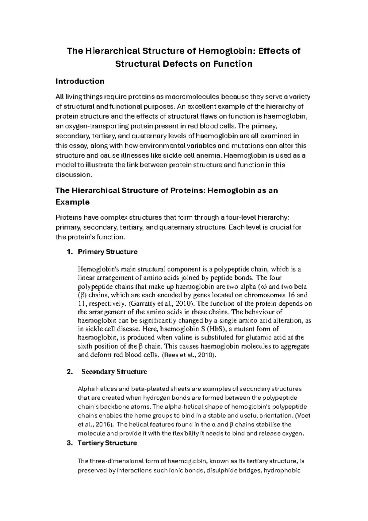 Biochemistry 1 Essay: The Hierarchical Structure & Function of ...