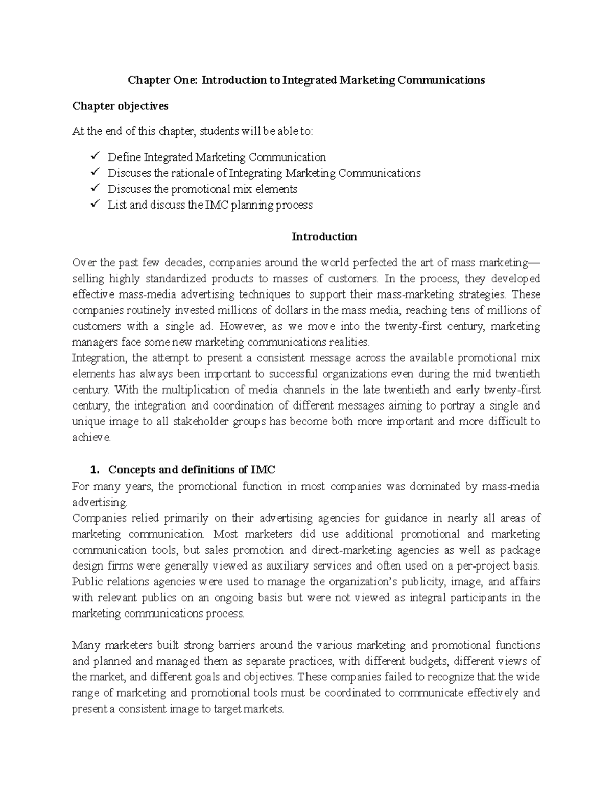 Chapter 1: Intro to Integrated Marketing Communications (IMC) and Its ...